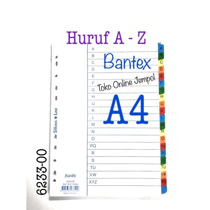 Jual Batas A4 Huruf A-Z Putih 6233-00 File Divider Bantex Pembatas ...