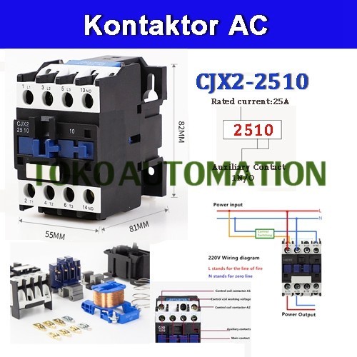 Jual CJX2-2510 CJX2 2510 220V AC 25A 1NO Contactor Motor Starter Relay SD58 | Shopee Indonesia