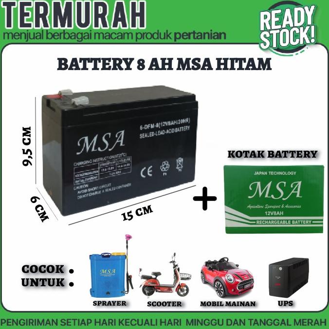 Jual BATTERY 8AH MSA HITAM ( aki battery batre accu sprayer elektrik 12v | Shopee Indonesia