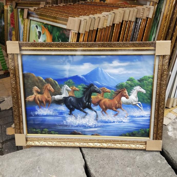 Jual new bingkai+lukisan kuda 8 ekor UK 73x103cm | Shopee Indonesia
