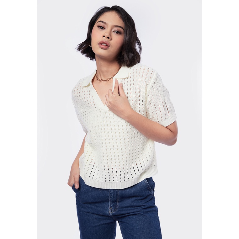 Jual Executive Textured Knit Polo Top Off White | Shopee Indonesia