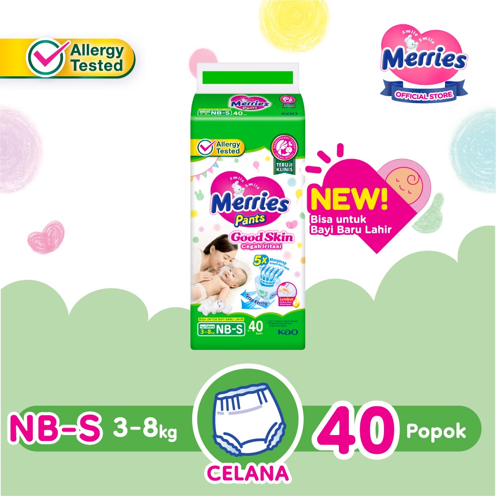 Jual Merries Good Skin Pants Popok Bayi NB-S (3- 8kg) Isi 40 Buah | Shopee Indonesia