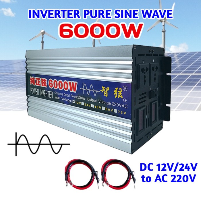 Jual Terlaris Inverter Dc To Ac 6000 Watt Pure Sine Wave Dc 12V Ke Ac 220V | Shopee Indonesia