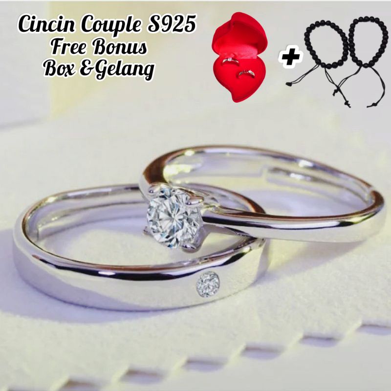 Jual Cincin Couple Perak 925 Adjustable Tunangan Pria Wanita Sterling Silver Ring Cicin Kawin yg ...
