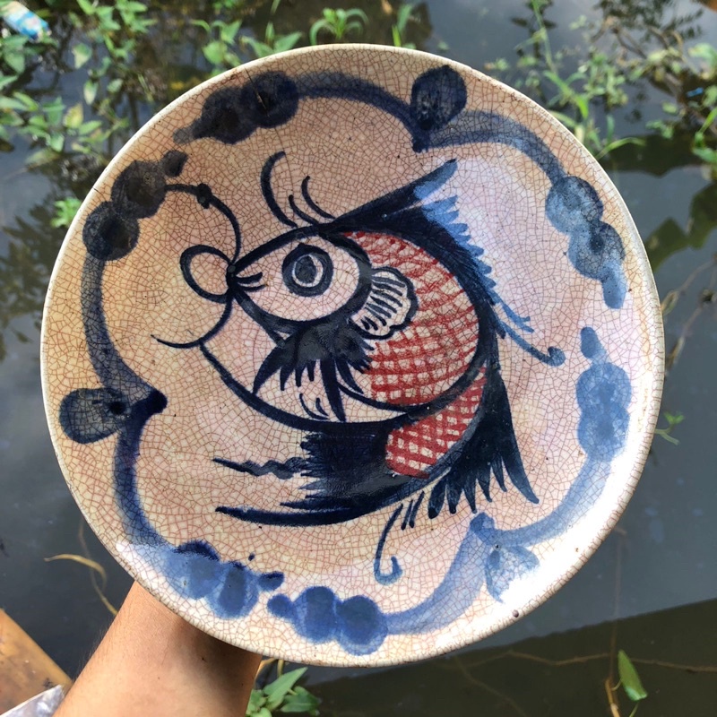 Jual Piring Kecil Kuno Gambar ikan dan bunga 2 buah 20CM an | Shopee ...
