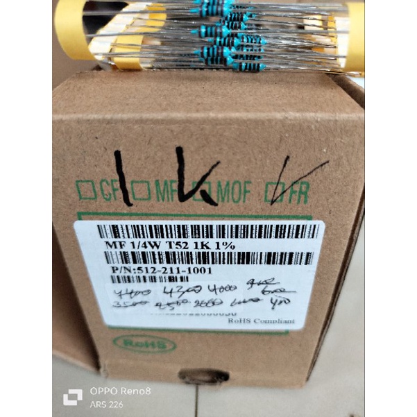 Jual RESISTOR 1/4W 1% 1K TAIWAN ROLL | Shopee Indonesia