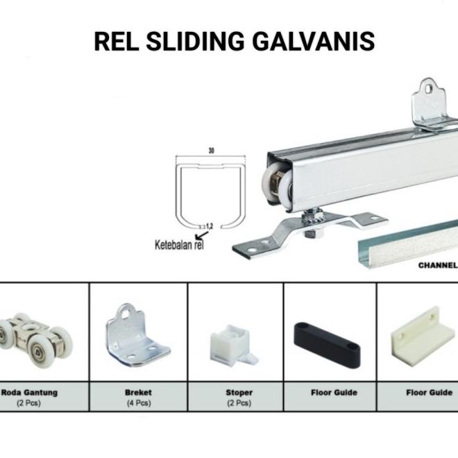 Jual Rel Pintu Geser Gantung/Rail Sliding Door Galvanis Komplit Set ...