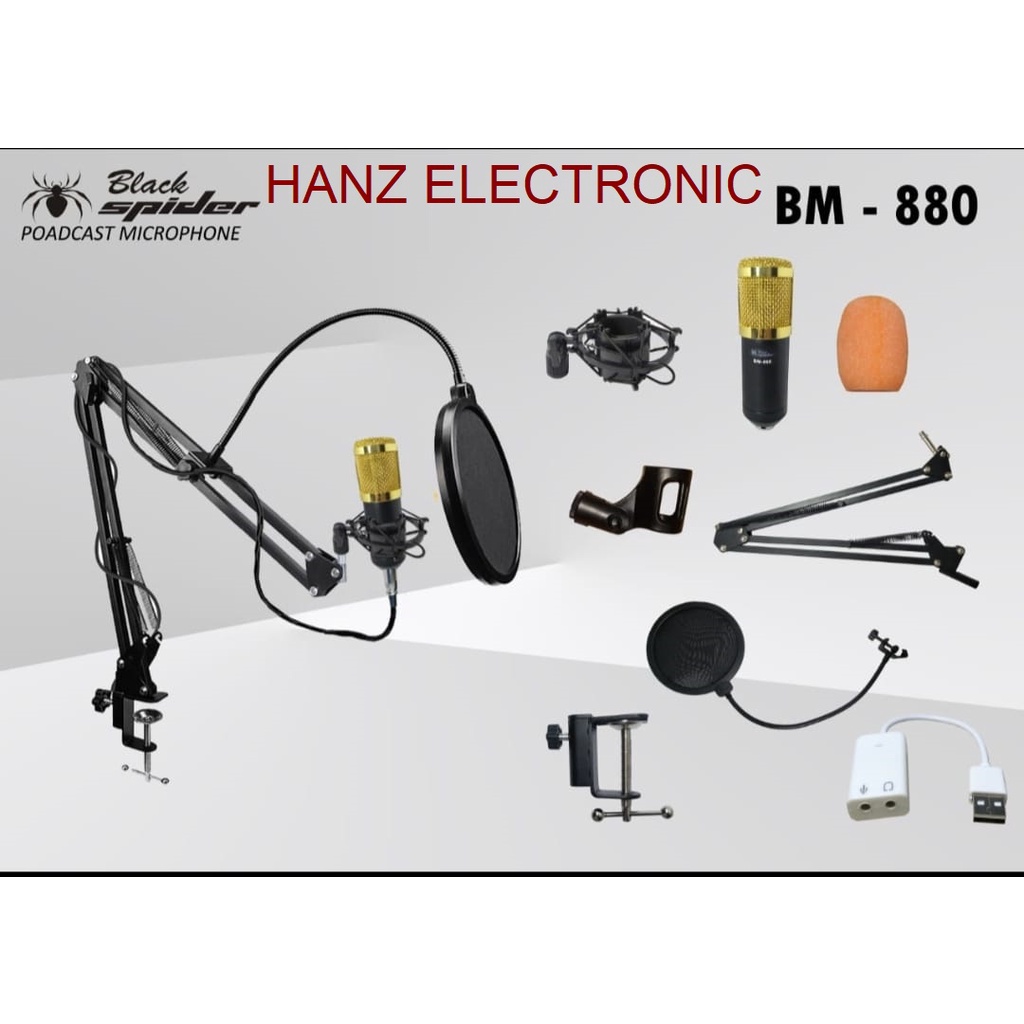 Jual PAKET LENGKAP MIC CONDENSOR BLACK SPIDER BM880 BM 880 ORIGINAL ...