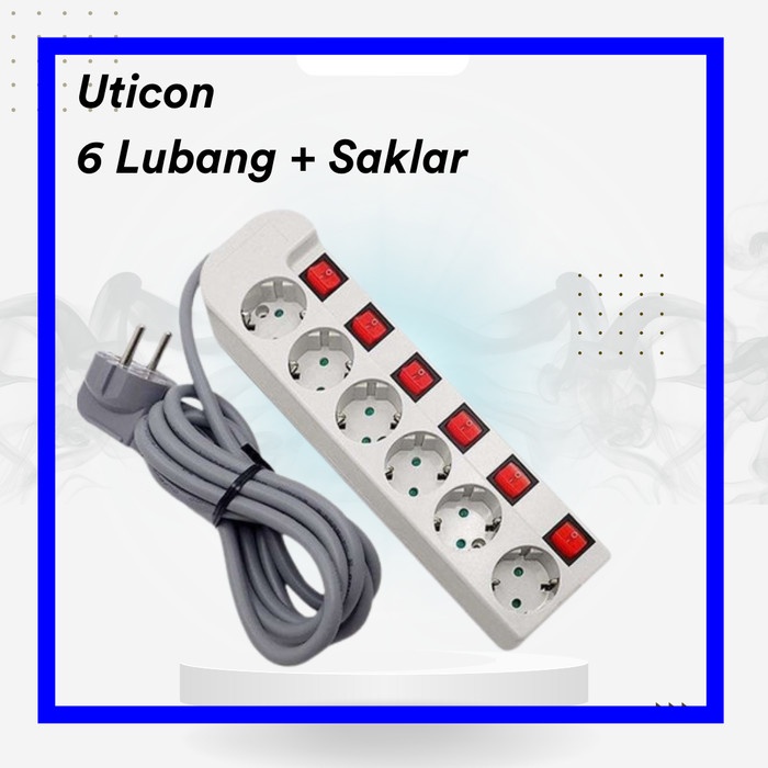 Jual Stop Kontak Arde 6 Lubang Lobang Kabel + Saklar Lampu Uticon ...
