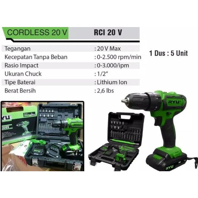 Jual Perkakas Ryu Rci20V Cordless Impact Drill 20 Volt Mesin Bor Baterai Cordless | Shopee Indonesia