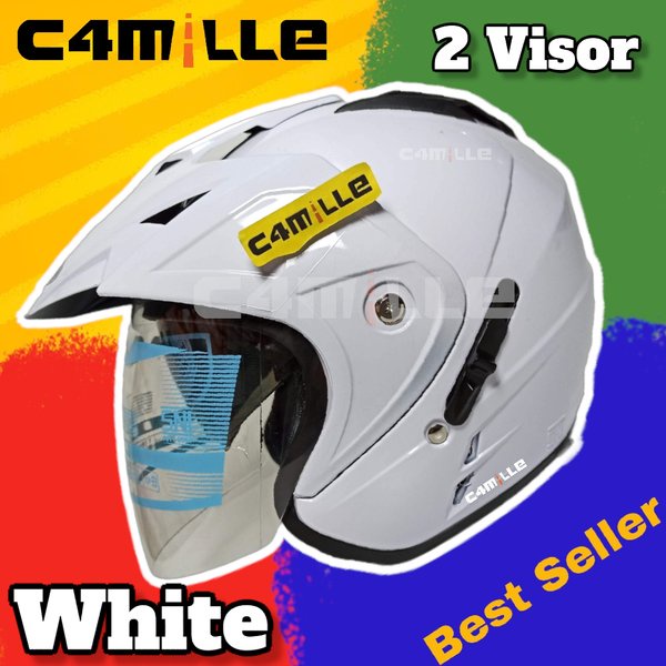 Jual Helm Duke Solid White Double Visor Half Face Sni | Shopee Indonesia