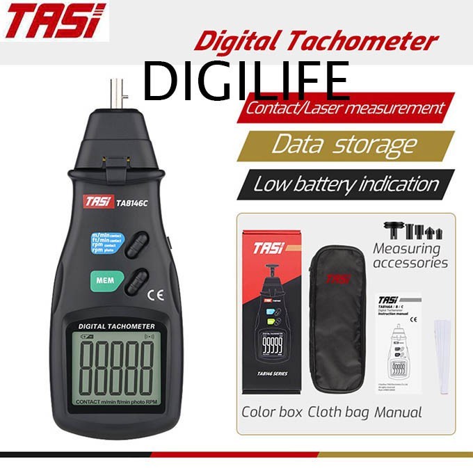 Jual Digital Tachometer Data Logger 2in1 Laser Contact TASI TA8146C RPM ...