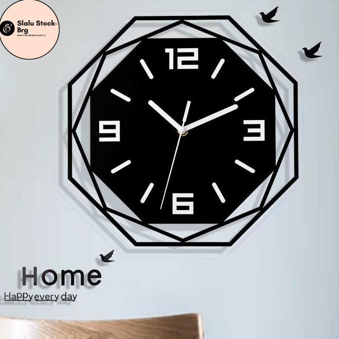 Jual Jam Dinding Besar unik Quartz kretif Design Modern bunga hitam ...