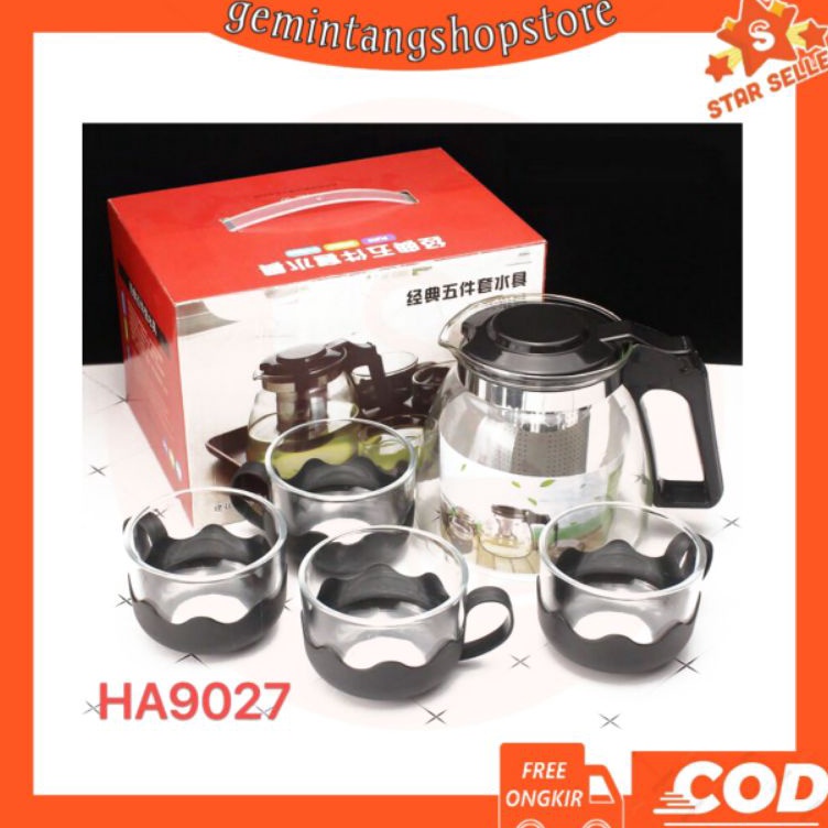 Jual Harga Promo tea pot set Kaca 5 In 1 / tea pot dengan saringan ...