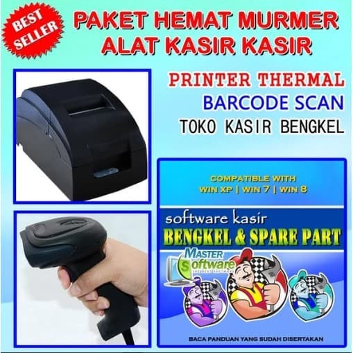 Jual Paket alat kasir printer barcode scanner Softwar3 kasir bengkel ...
