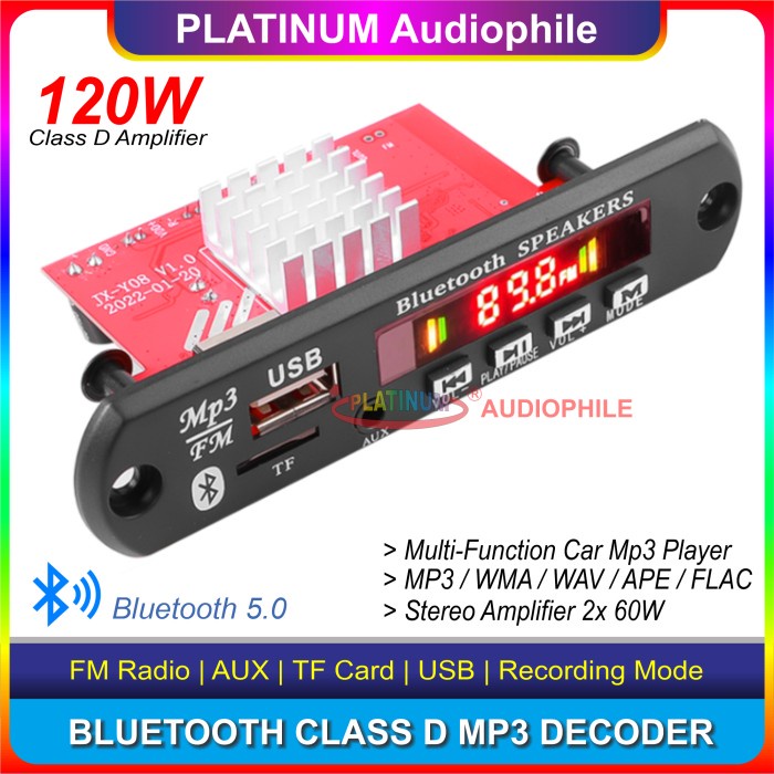 Jual MODUL MP3 BLUETOOTH DECODER AUX USB STEREO CLASS D AMPLIFIER 120W ...