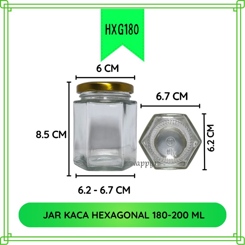 Jual (6 pcs) Jar Botol Toples Kaca Hexagonal 180 - 200 ml Tutup Gold | Shopee Indonesia