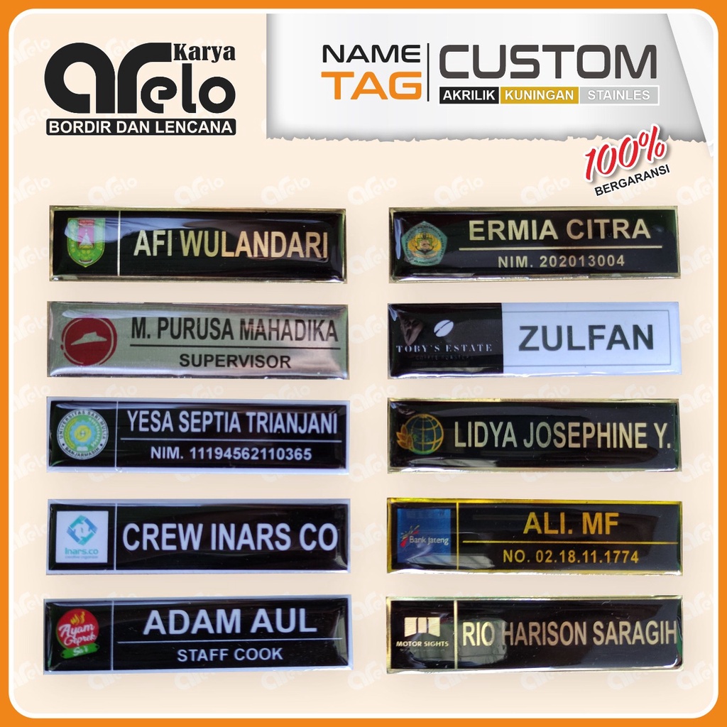 Jual YTA PAPAN NAMA NAME TAG NAMA DADA PENITI KUNINGAN AKRILIK STAINLES ...