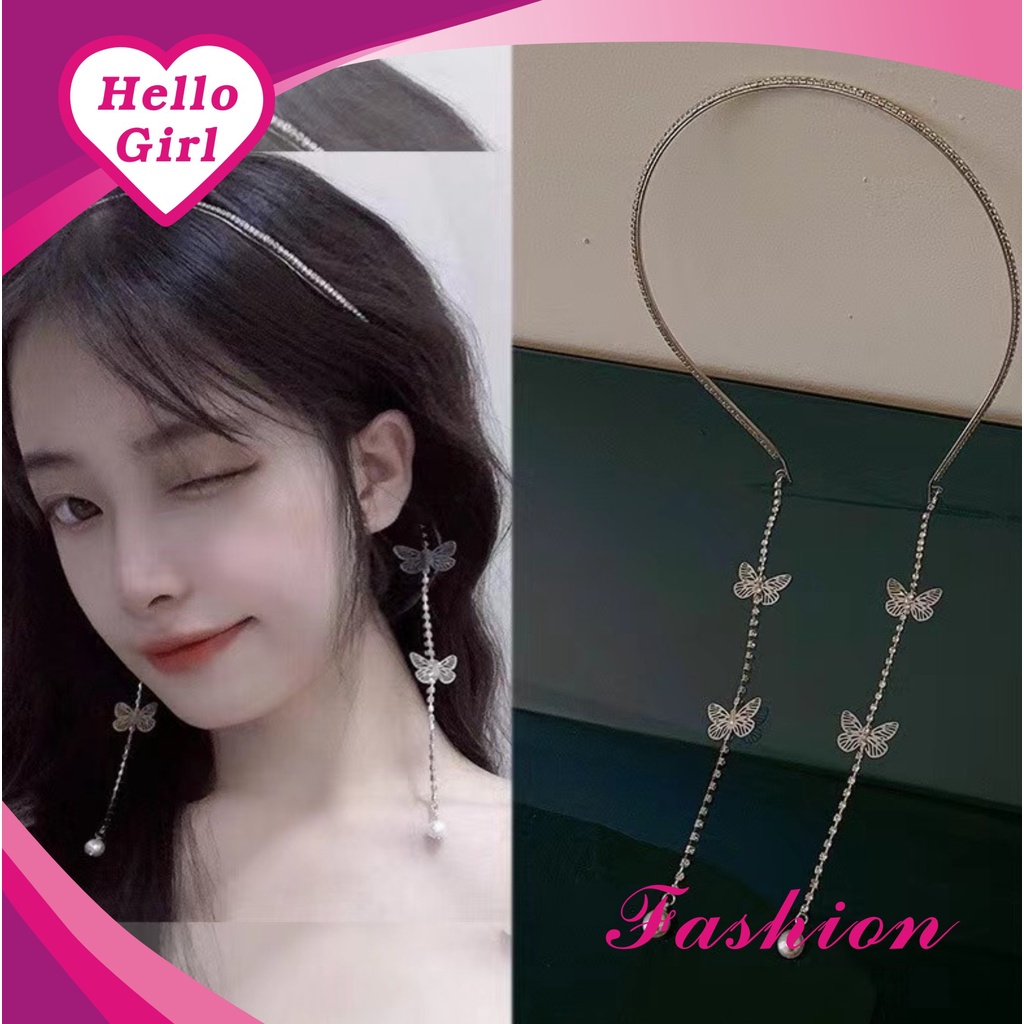 Jual (Hello Girl)B83 Bando Wanita Motif Kupu-Kupu 1 Row Permata Gaya ...