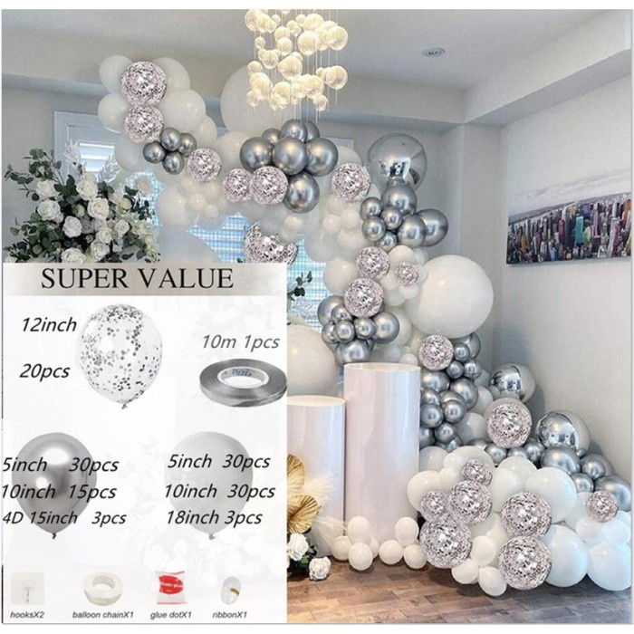 Jual Promo Balon Garland Bahan Besi War Silver Putih Untuk Dekorasi ...