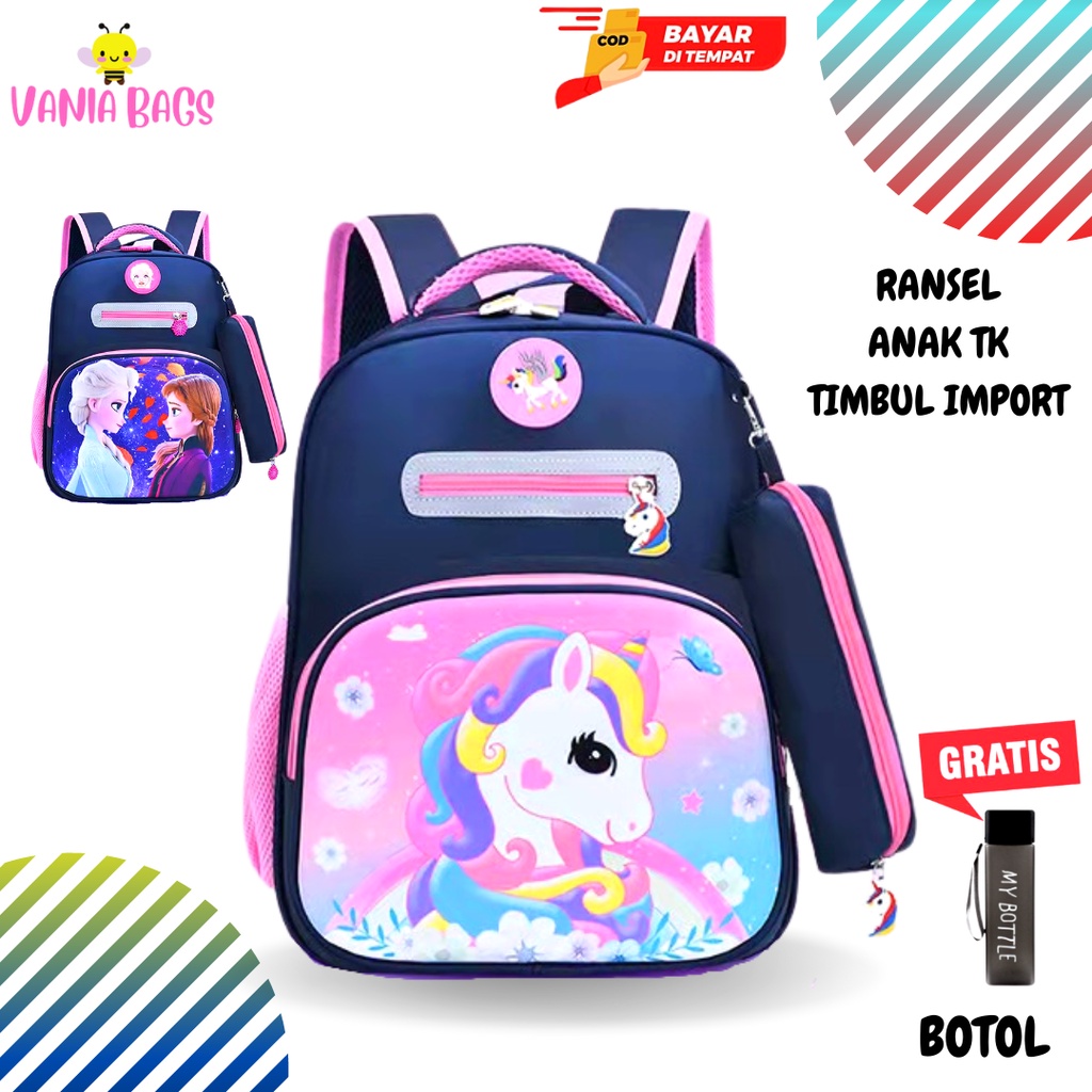 Jual Tas sekolah anak perempuan paud dan tk import gratis kotak pensil anti air | Shopee Indonesia