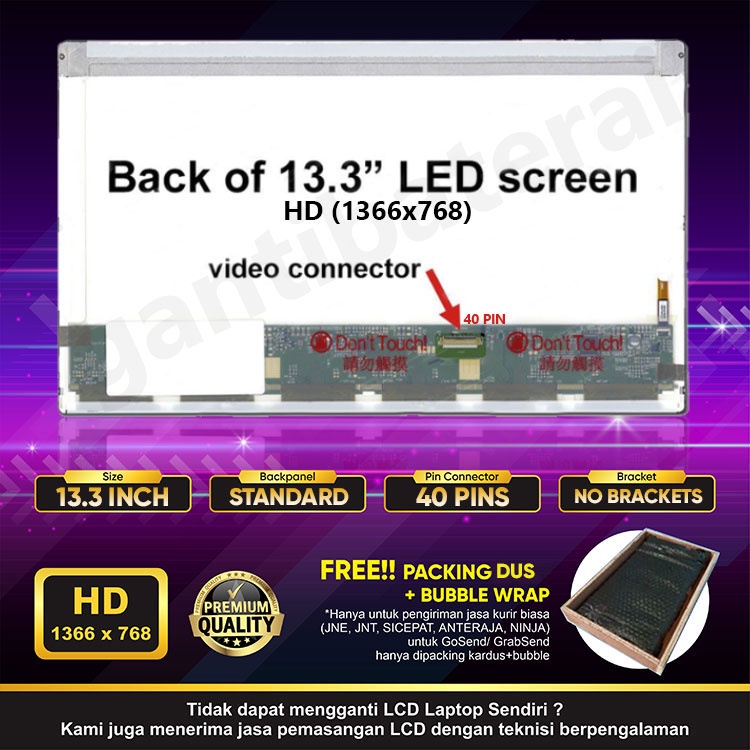 Jual Lcd Led laptop 13.3 inch 40 pin tebal | Shopee Indonesia