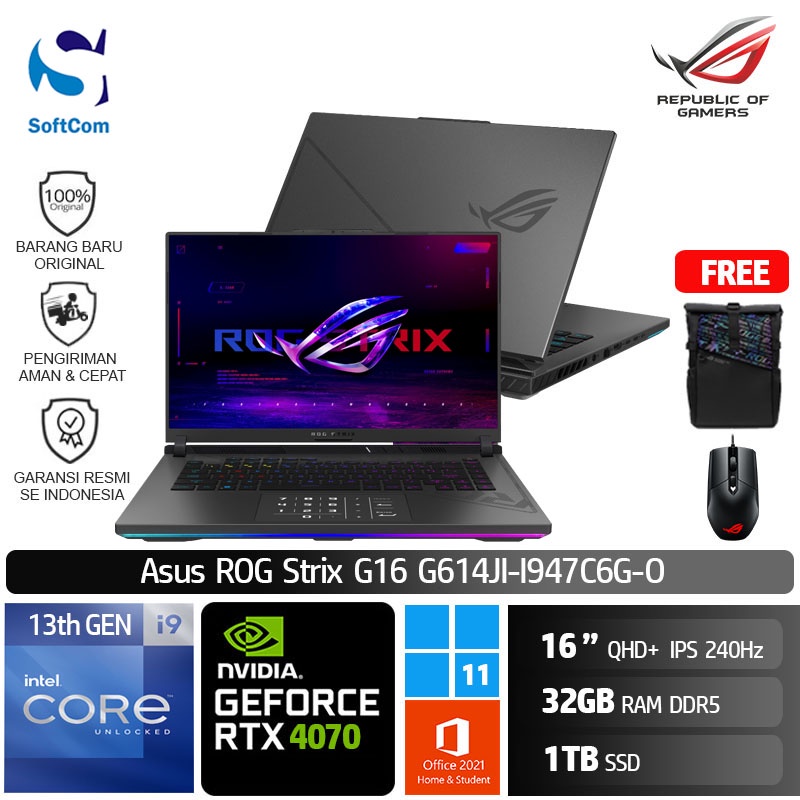 Jual Asus ROG G614JI I947C6G i9 13980HX/32GB/1TB SSD/RTX4070 8GB Strix ...