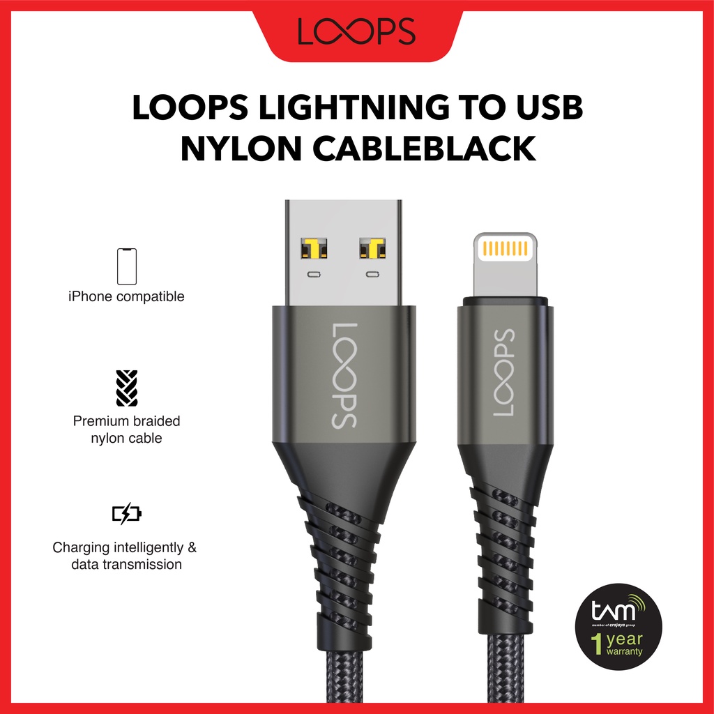 Jual LOOPS Lightning to USB Nylon Cable - Black | Shopee Indonesia