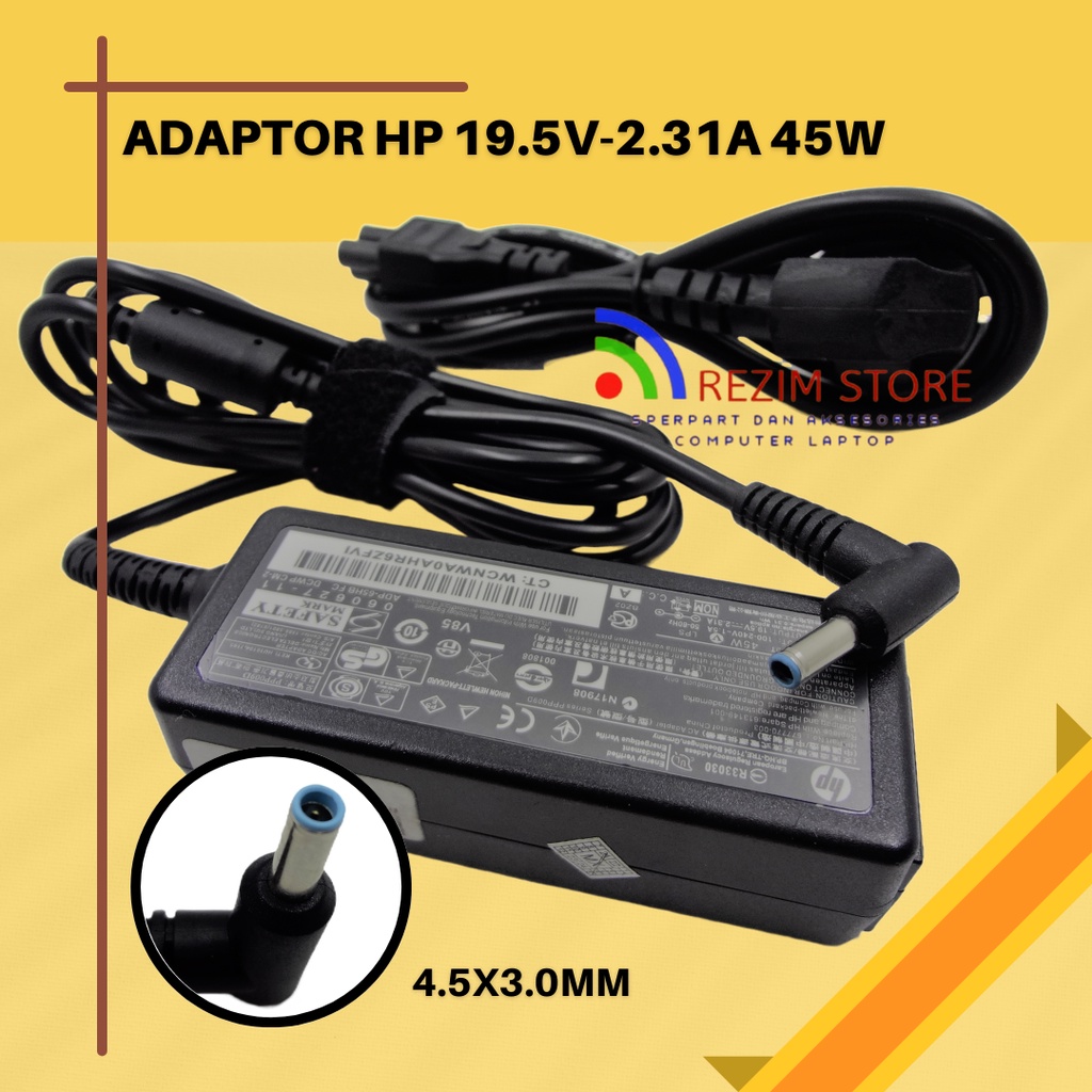 Jual Adaptor Charger Original Laptop HP 19.5V 2.31A 45W 4.5*3.0mm Blue Pin Charger laptop HP TPN ...