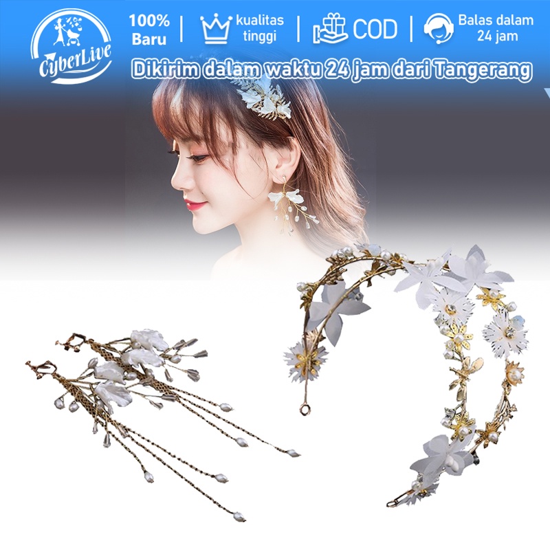 Jual 3pcs/Set Headpiece Kepala Bunga Earrings Set Wedding Veil ...