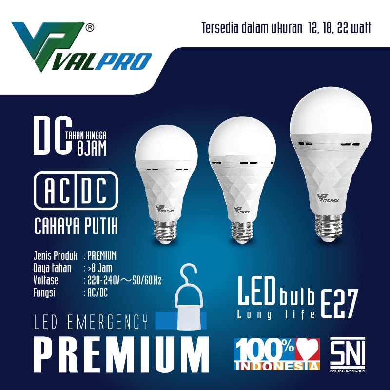 Jual VALPRO Lampu Led Bohlam Bulb Emergency Magic Cas Charge Sentuh SNI AC DC 18 Watt (18 Watt ...
