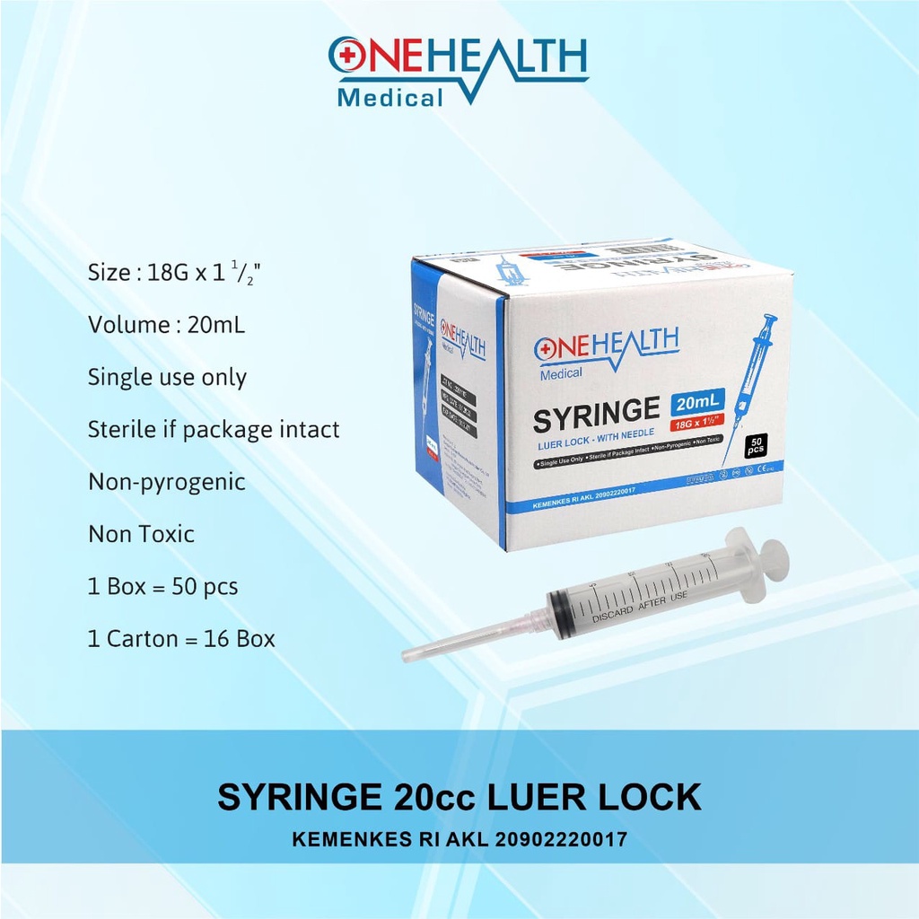 Jual LynCare ONEHEALTH Spuit 20ml / Syringe 20cc Suntik 20cc Lubang ...