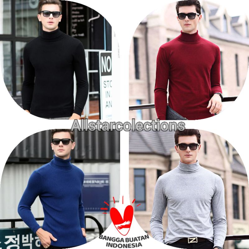 Jual Long Sleeve Kaos Turtleneck Pria Lengan Panjang RIb Style korea ...