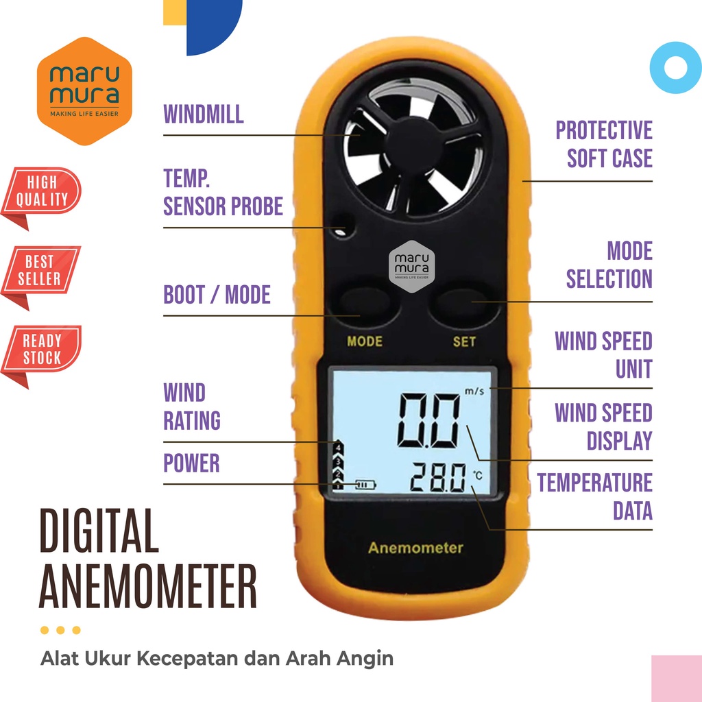 Jual Marumura Digital Wind Anemometer Pengukur Kecepatan Angin ...