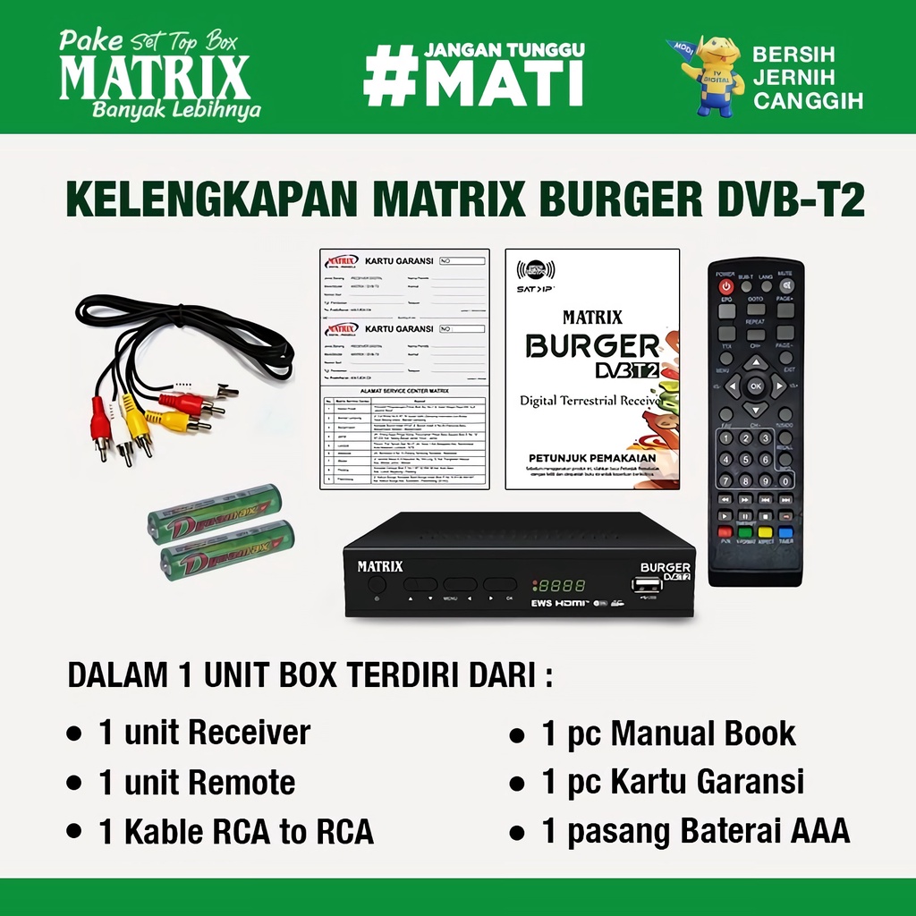 Jual MATRIK STB-SET TOP BOX DVBT2 RECEIVER MATRIX BURGER HIJAU HD | Shopee Indonesia