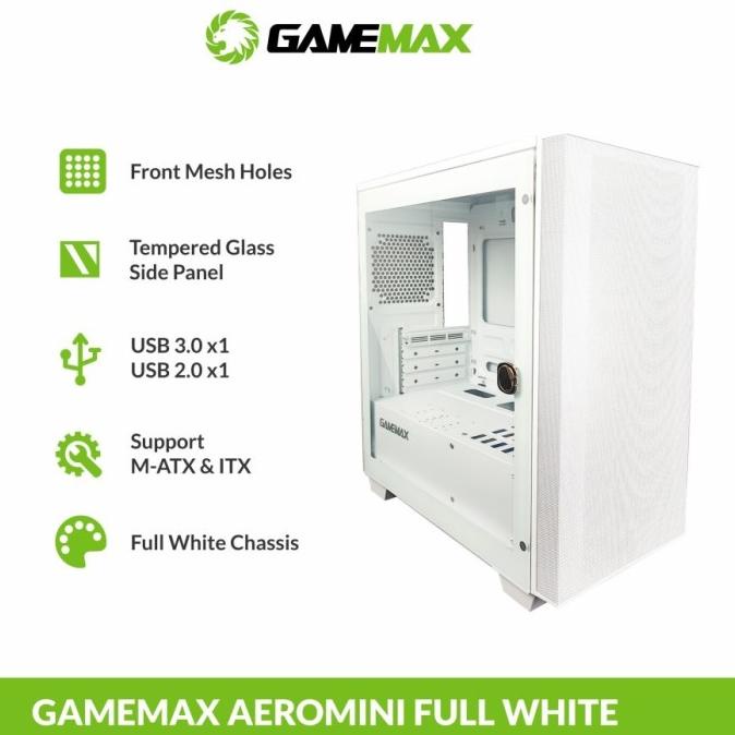 Jual PC Case Gamemax Aero Mini ATX Gaming Full White Casing Komputer | Shopee Indonesia