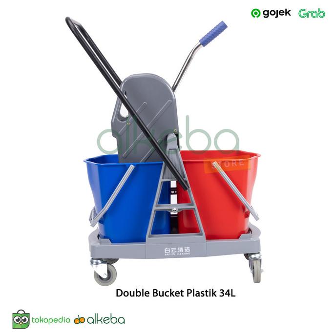 Jual Double Bucket 34 Liter Plastik Mop Trolley Cleaning Service ...