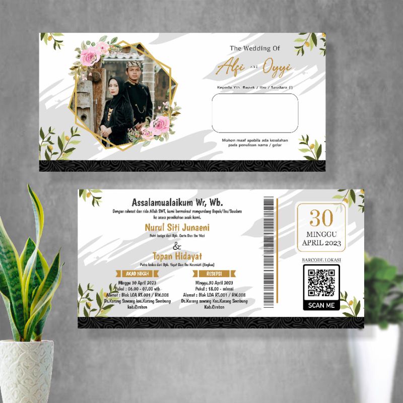 Jual UNDANGAN PERNIKAHAN 1 LEMBAR FREE PLASTIK, BARCODE, DENAH DAN FOTO ...