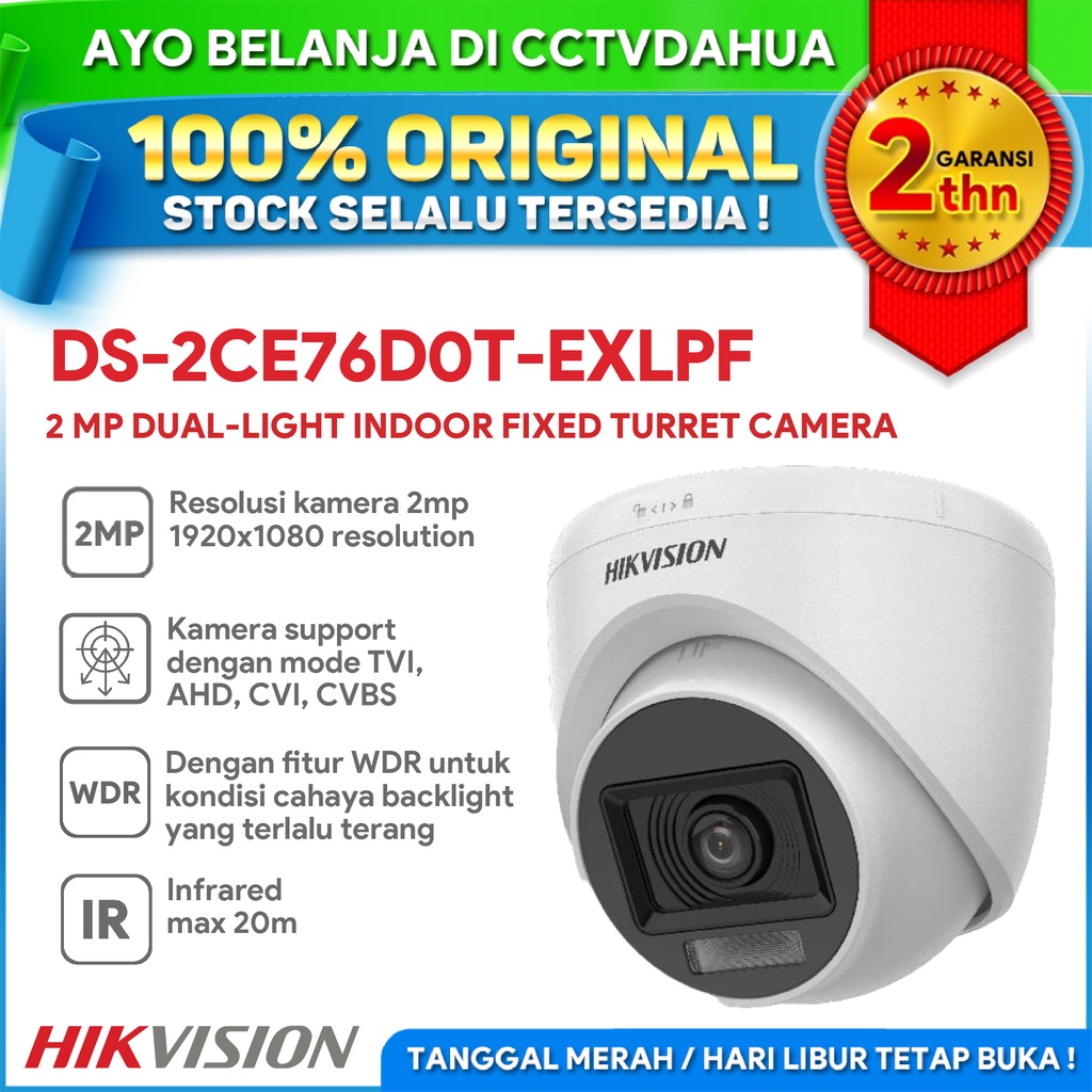 Jual HIKVISION DS-2CE76D0T-EXLPF 2MP DUAL LIGHT INDOOR FIXED TURRET CAMERA | Shopee Indonesia