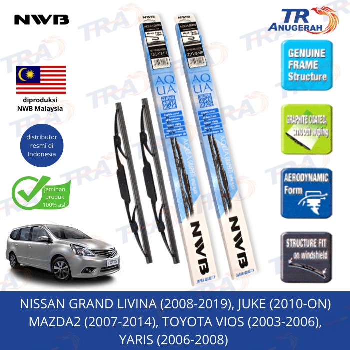Jual Wiper Blade Depan AQUA NWB Livina, Juke, Vios, Yaris, Mazda2 24&14" | Shopee Indonesia