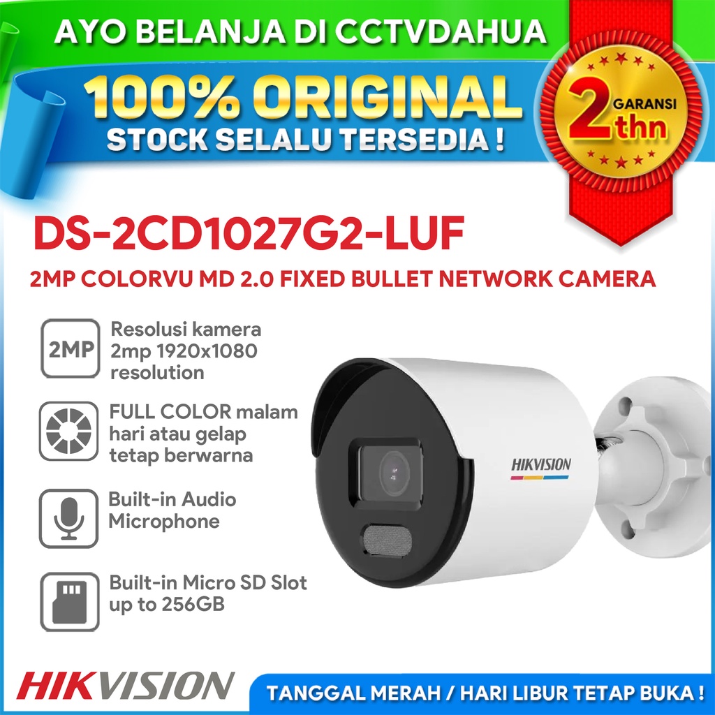 Jual HIKVISION DS-2CD1027G2-LUF 2MP COLORVU MD FIXED BULLET NETWORK CAMERA | Shopee Indonesia