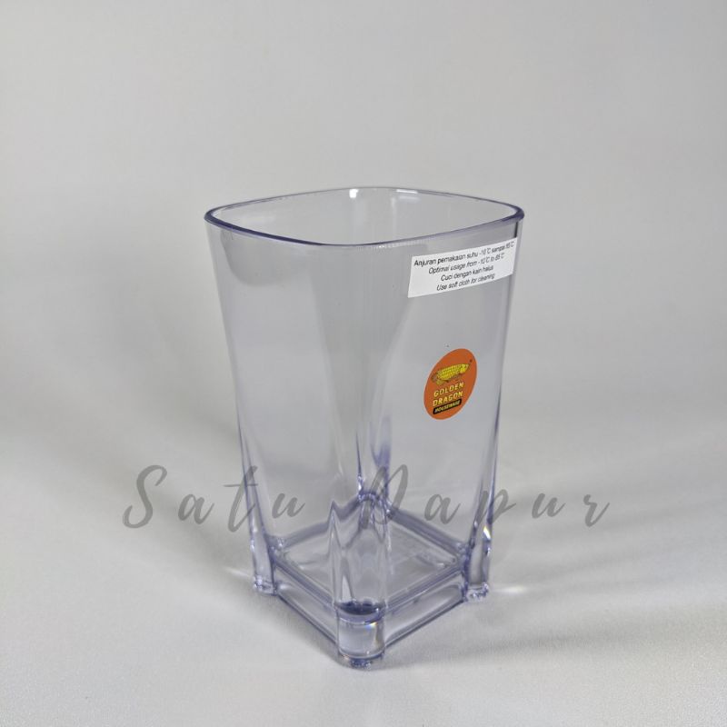 Jual (851) - Gelas Plastik Bening Persegi Golden Dragon 400 ml, Gelas ...