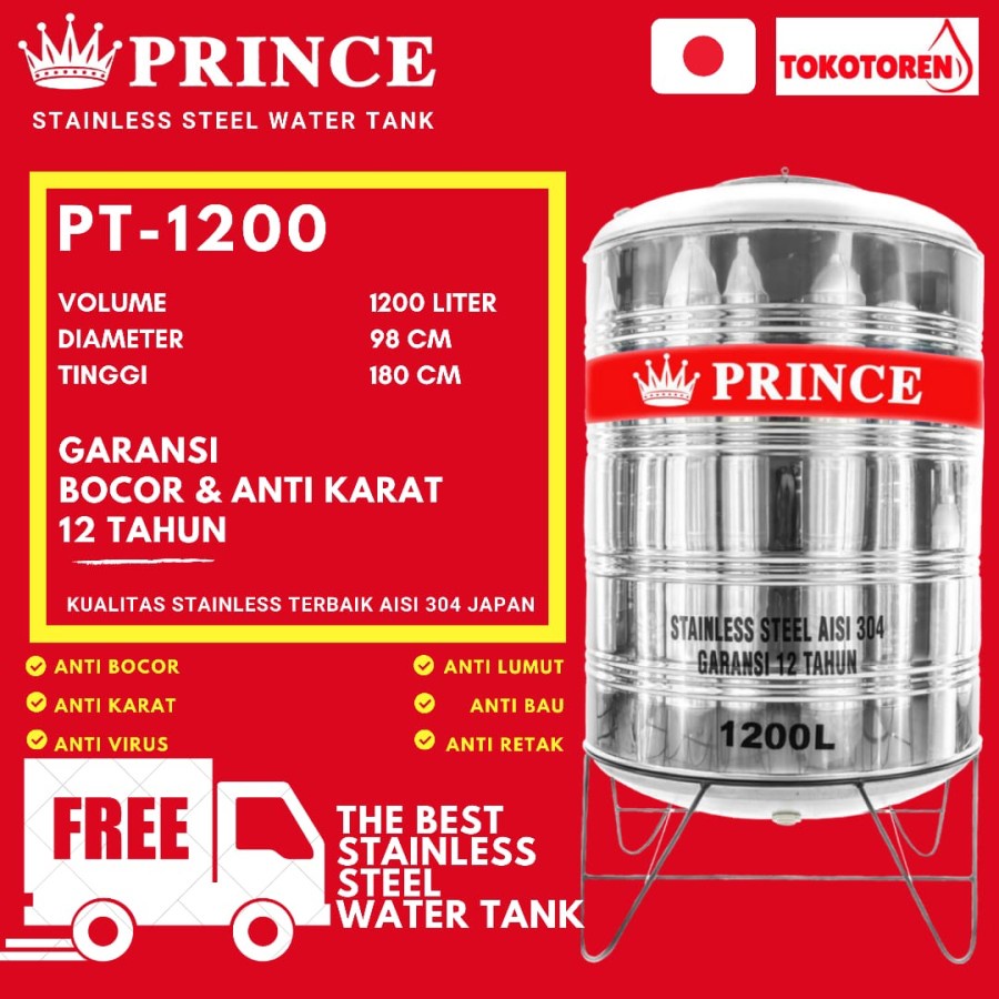 Jual TOREN AIR STAINLESS 304 PRINCE TANK 1200 LITER + KAKI | Shopee ...