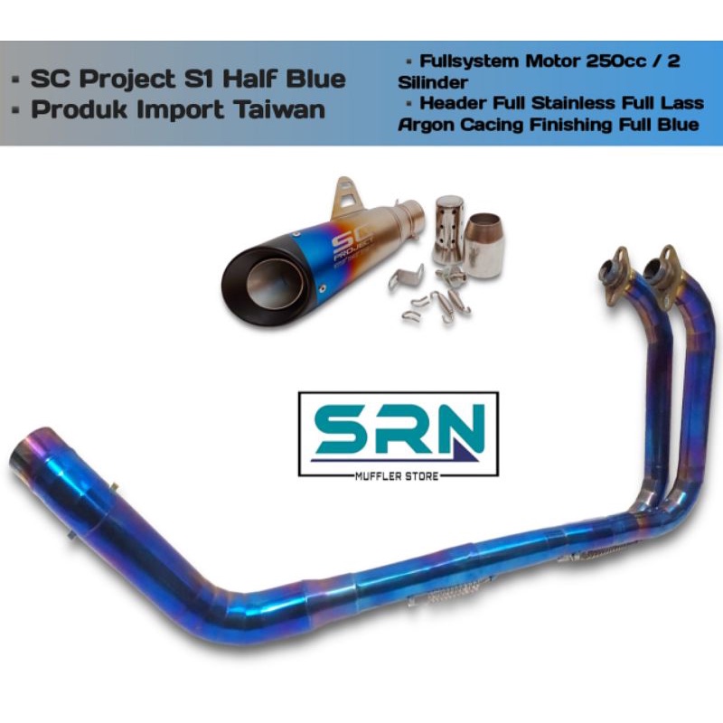 Jual KNALPOT IMPORT SC PROJECT S1 HALFBLUE HEADER FULL BLUE NINJA 250 ...