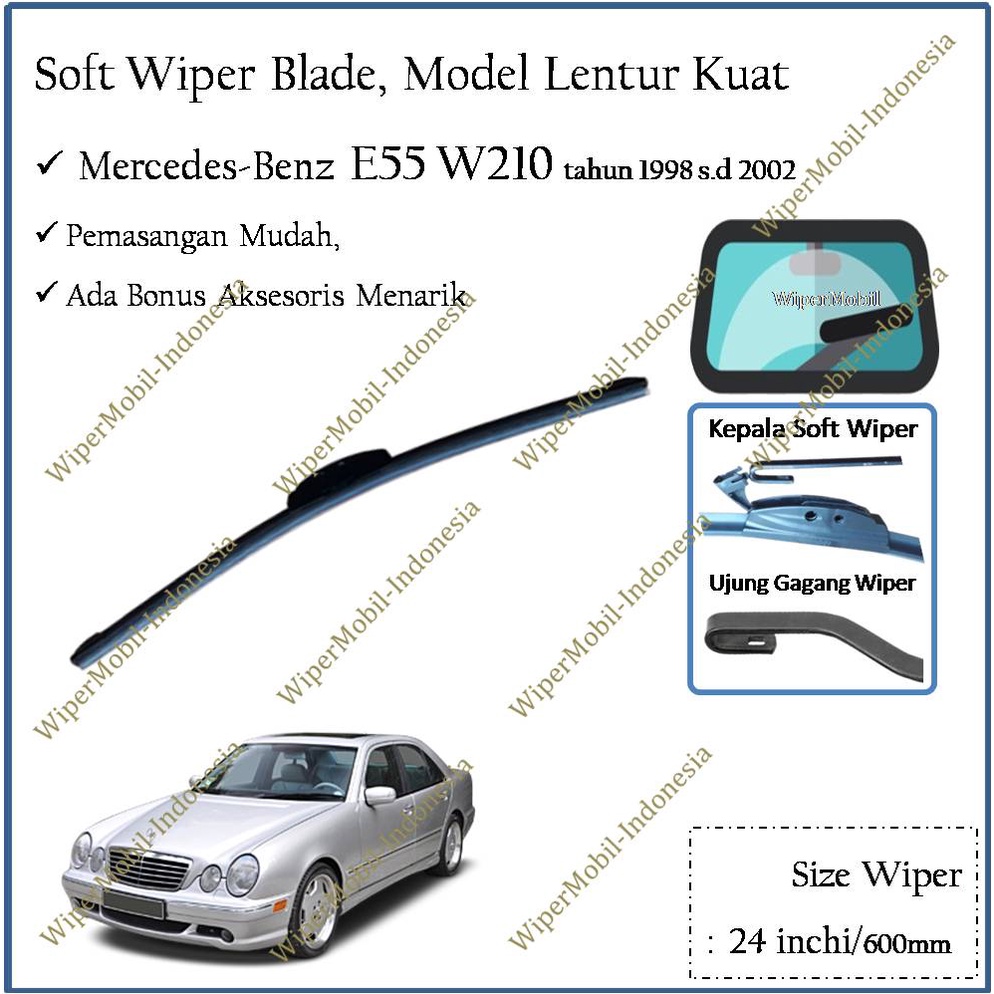 Jual Soft Wiper Blade Mercedes Benz E55 W210 1998 1999 2000 2001 2002 ...