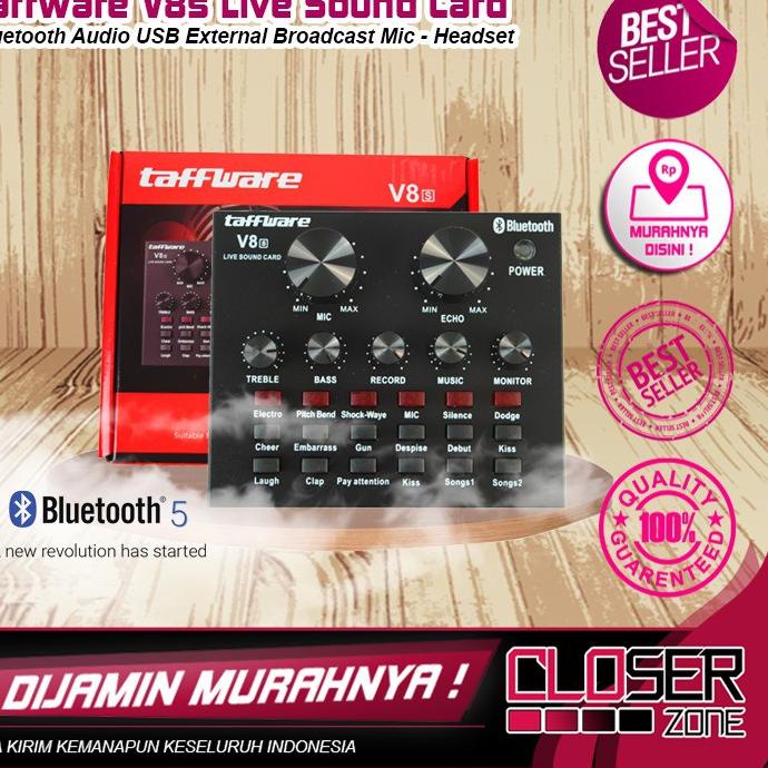 Jual Stock Banyak Taffstudio V8s Live Sound Card Bluetooth Audio USB External Broadcast (V8 ...