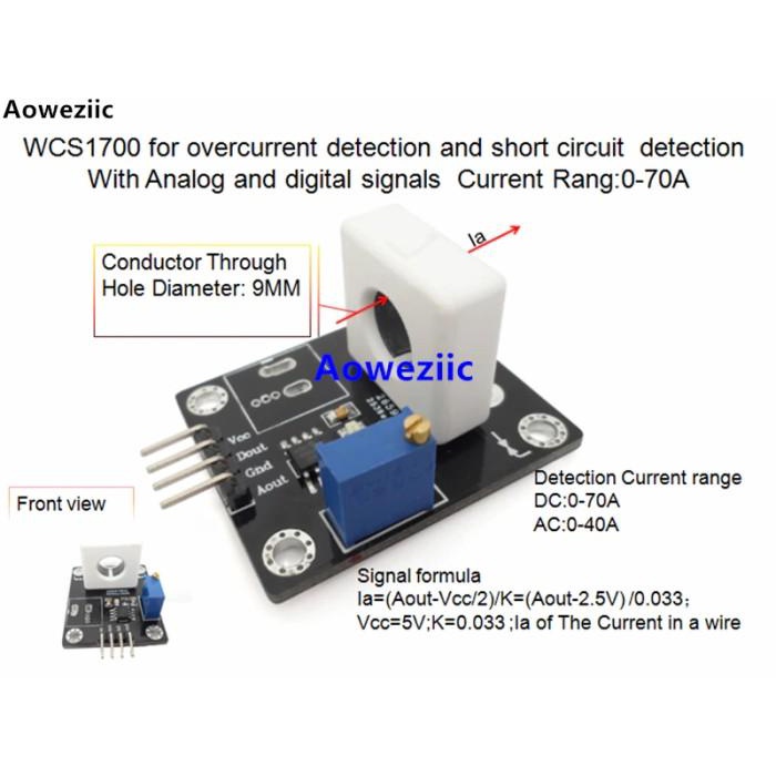 Jual WCS1700 Sensor Arus AC DC Hall Current Max 70A Analog & Digital ...
