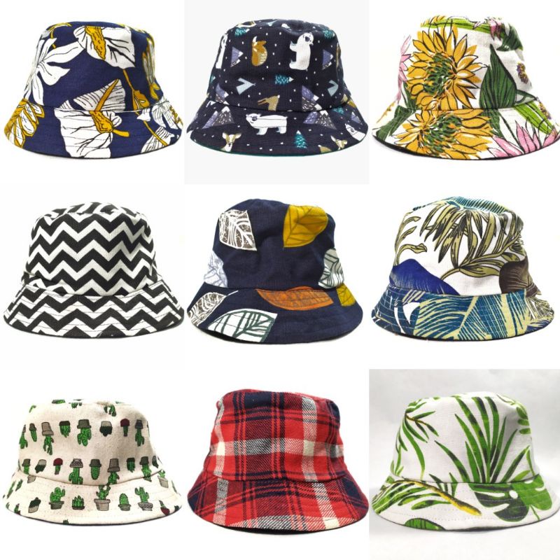 Jual topi bucket hat motif floral bunga kotak catur leopard macan ...