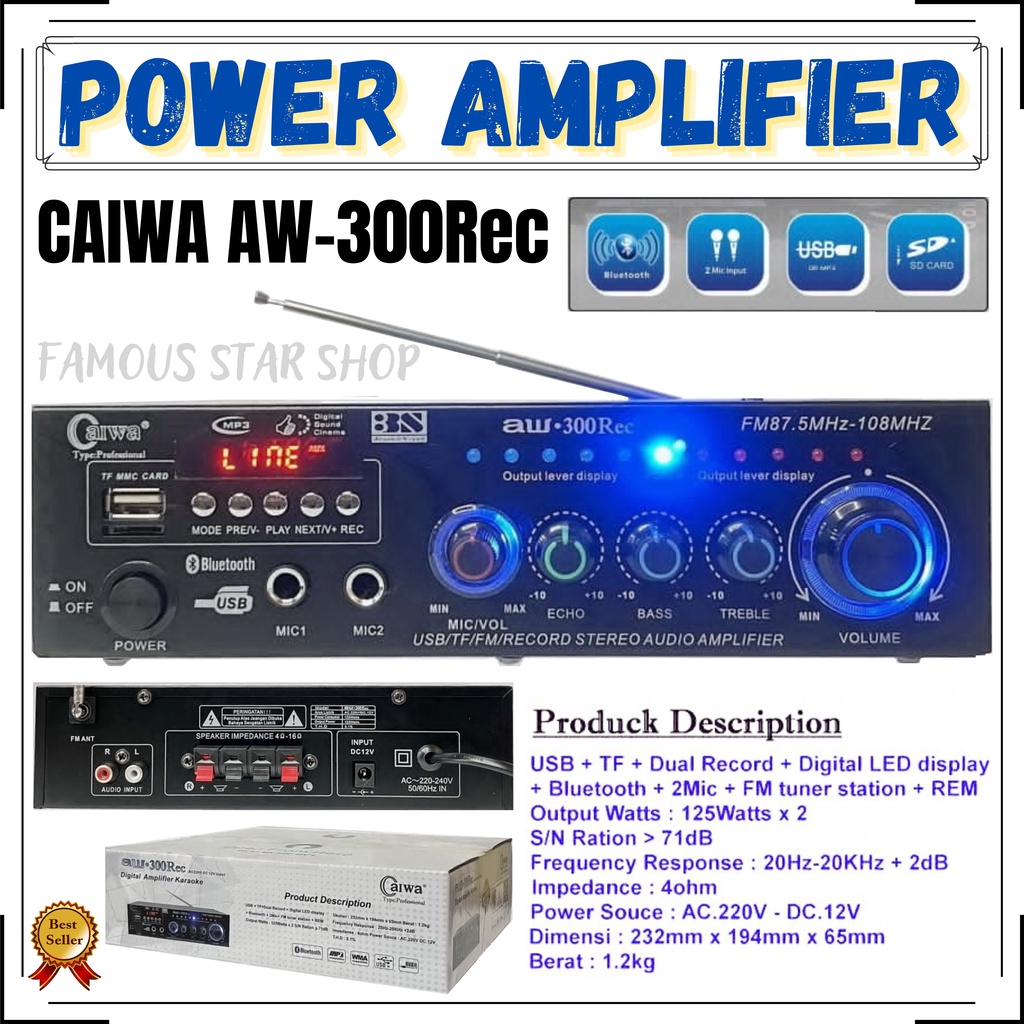 Jual Power Amplifier Bluetooth Caiwa AW-300Rec Karaoke Stereo MP3 ...