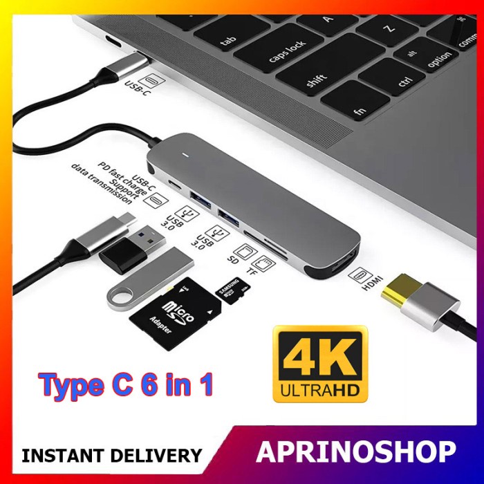 Jual Converter Type C to HDMI USB 3.0 Type-C 6 in 1 Adapter Konektor TF ...